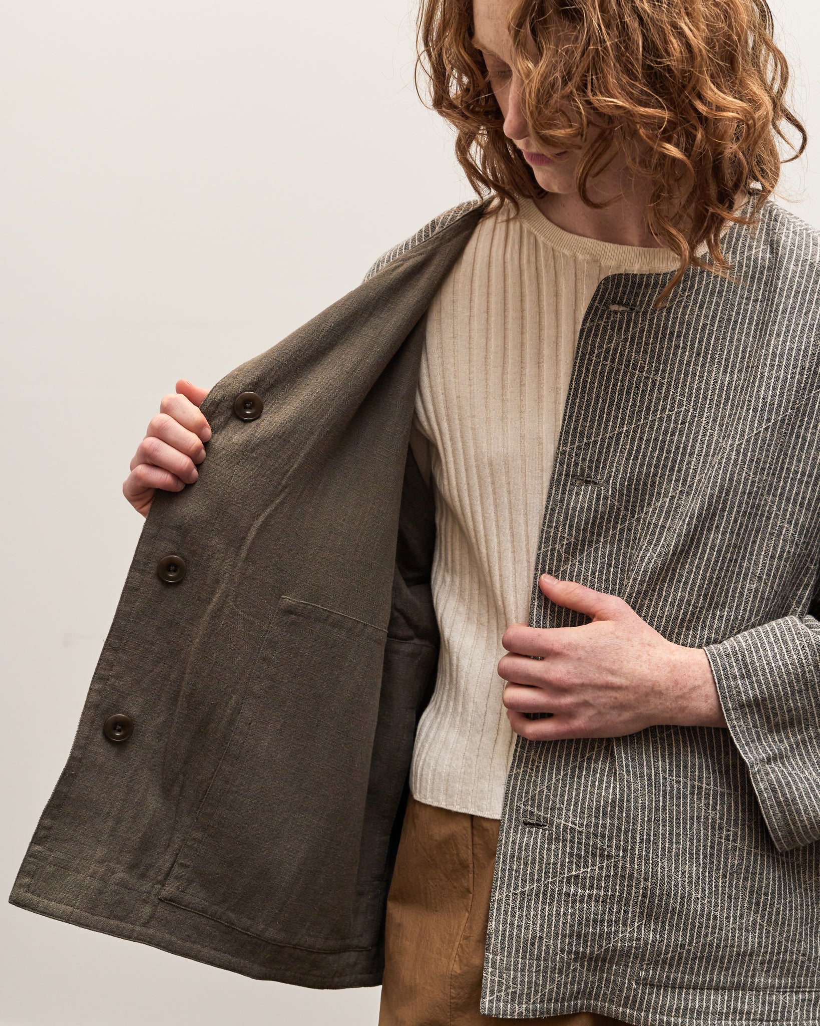 7115 Reversible Spring Linen Jacket, Dark Stripes | Glasswing