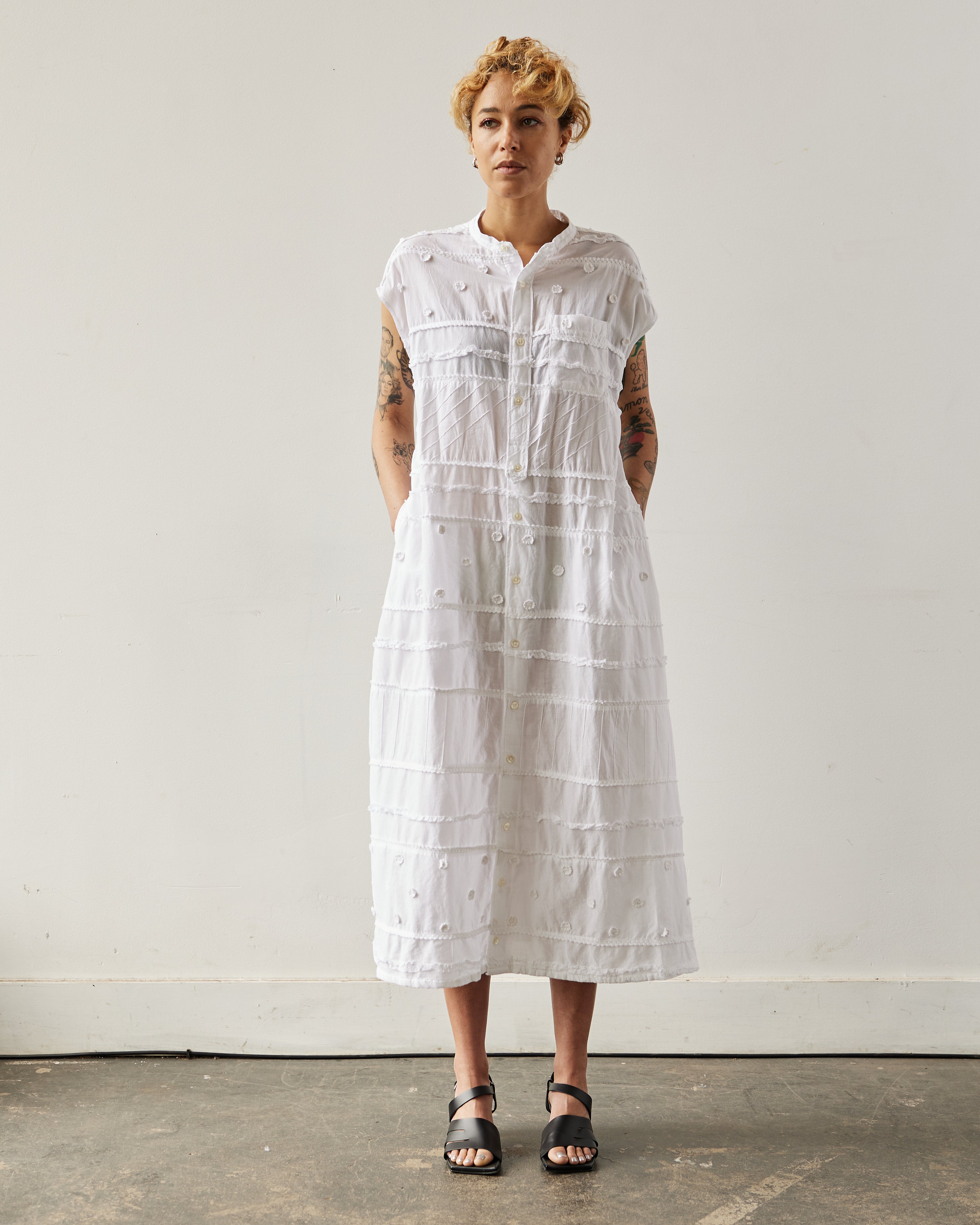 Engineered Garments Banded Collar Dress, White – Glasswing