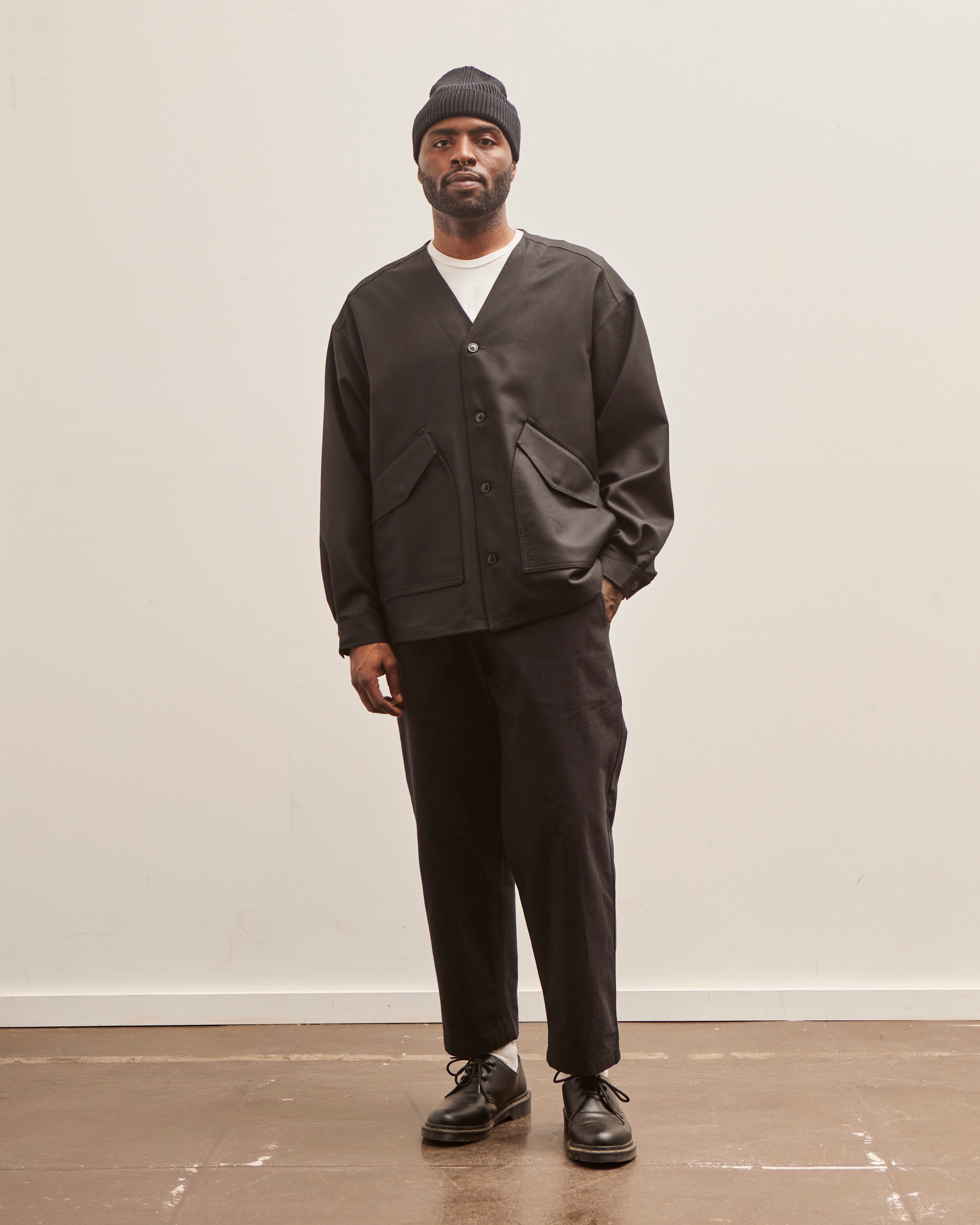 Lownn Wool Collarless Shirt, Black – Glasswing