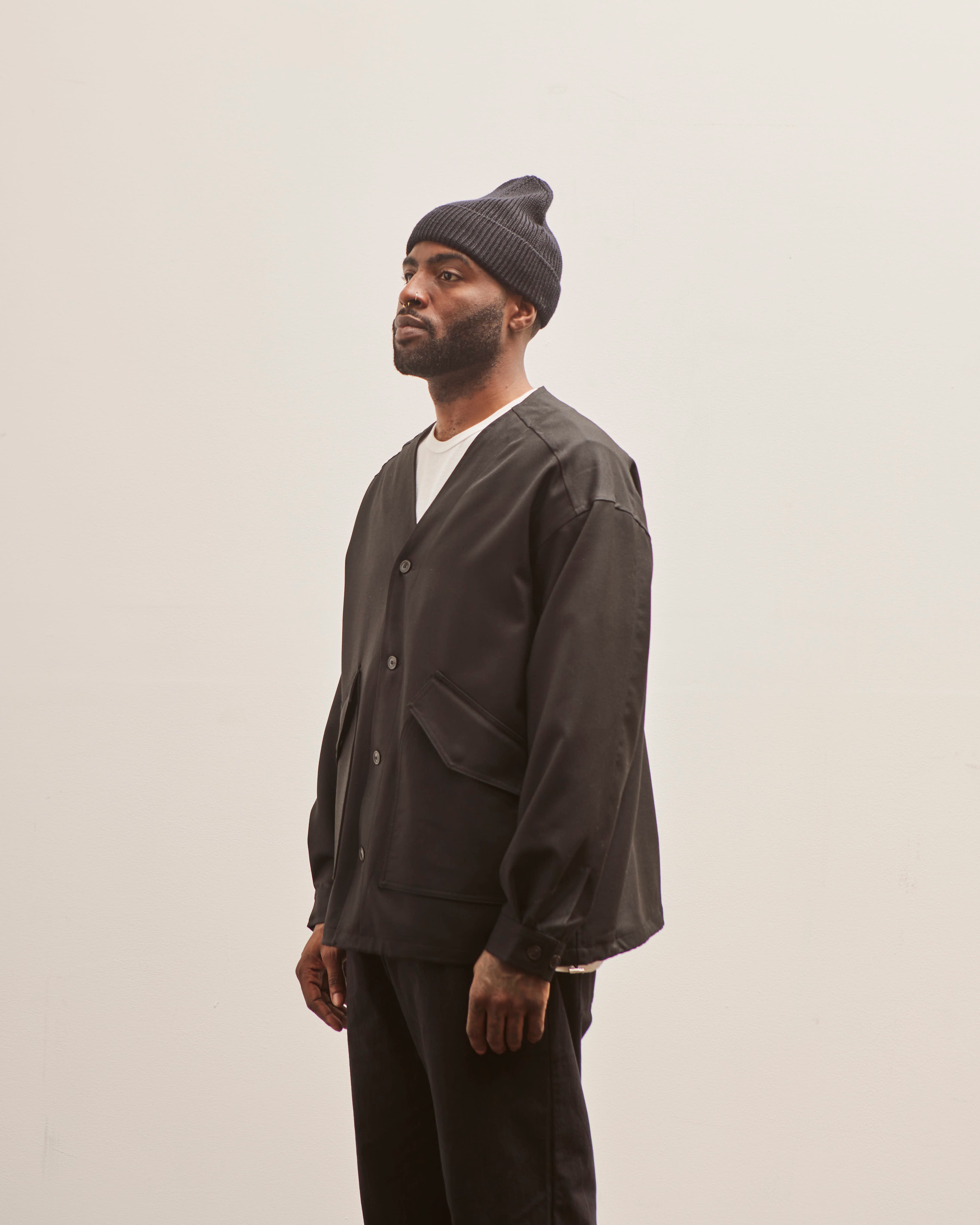 Lownn Wool Collarless Shirt, Black – Glasswing