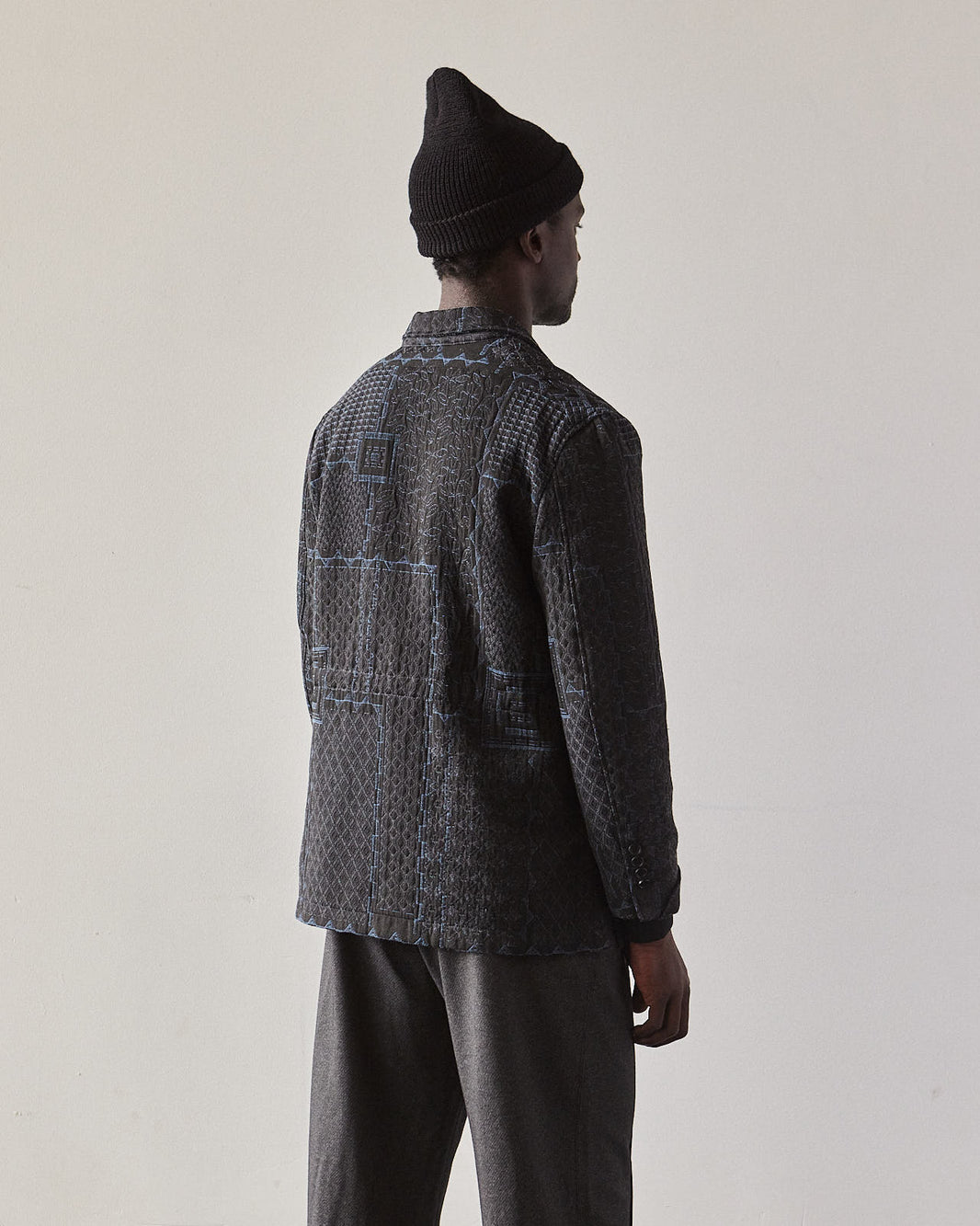 Engineered Garments Reefer Jacket, Black/Navy Geo Jacquard – Glasswing