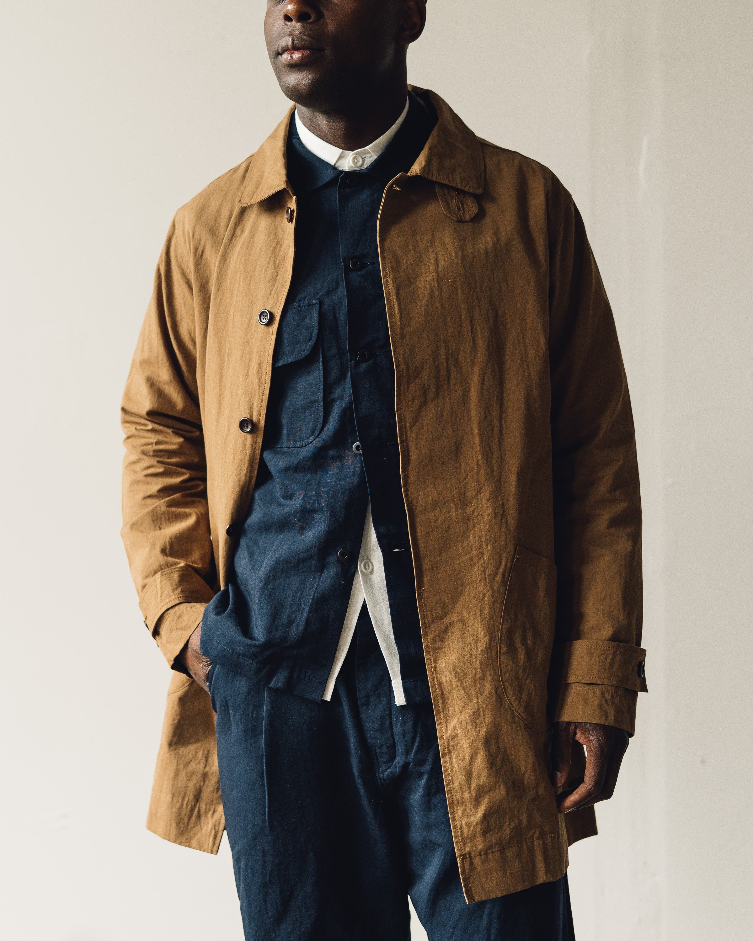 Evan Kinori Covered Placket Coat, Dark Khaki – Glasswing