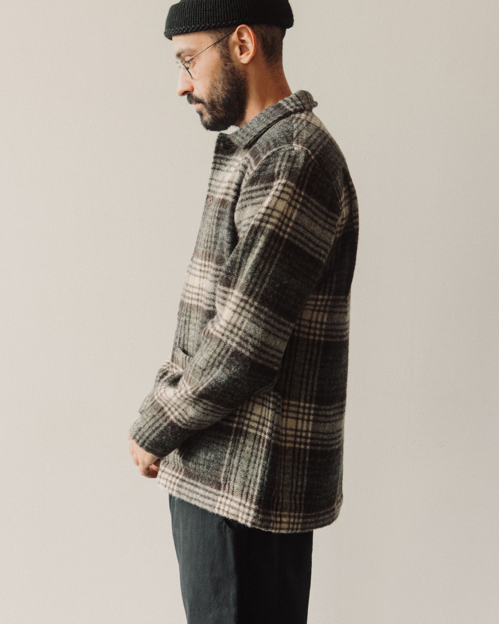 Universal Works Moon Check Easy Overshirt, Brown | Glasswing